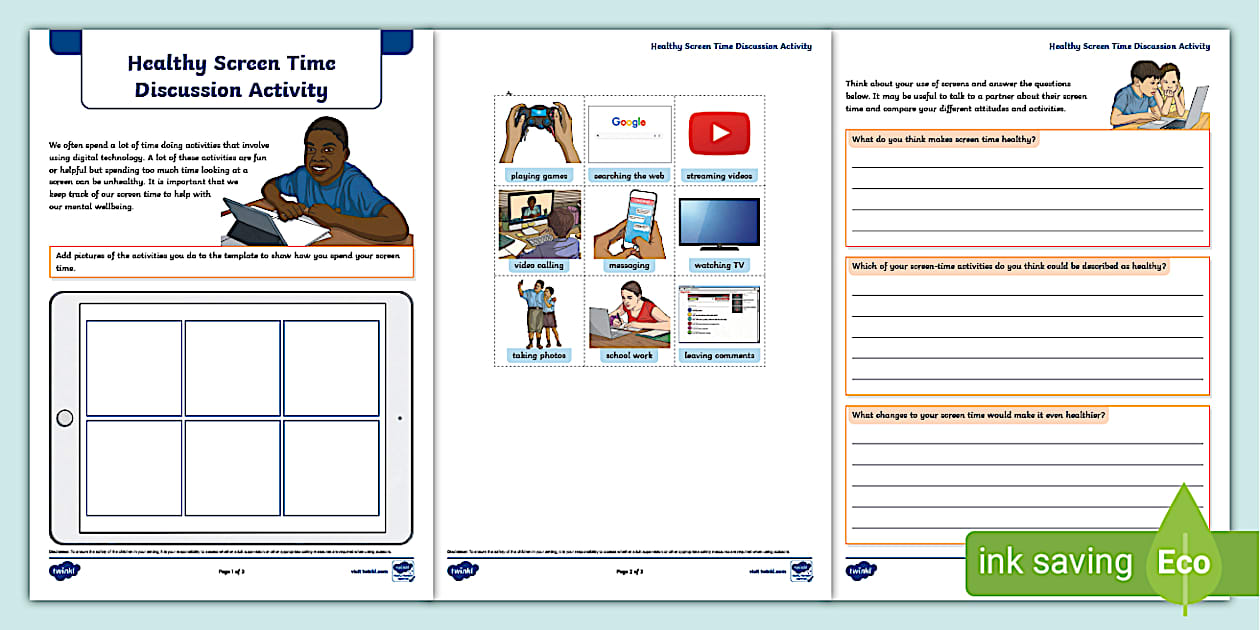 Healthy Screen Time Discussion Activity - Twinkl - Computing