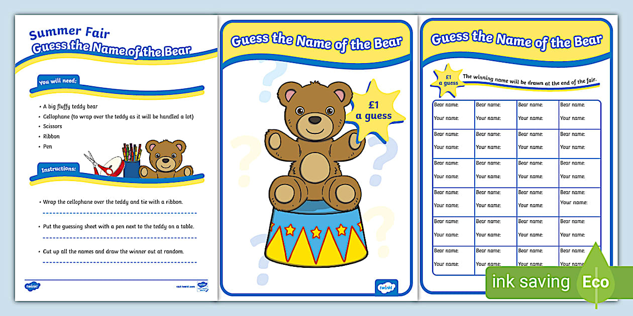'Name the Bear' Template - Summer Fair Fundraising - Twinkl