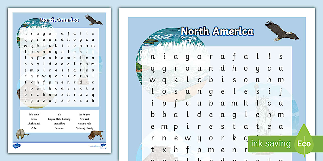 North America Word Search (teacher made) - Twinkl