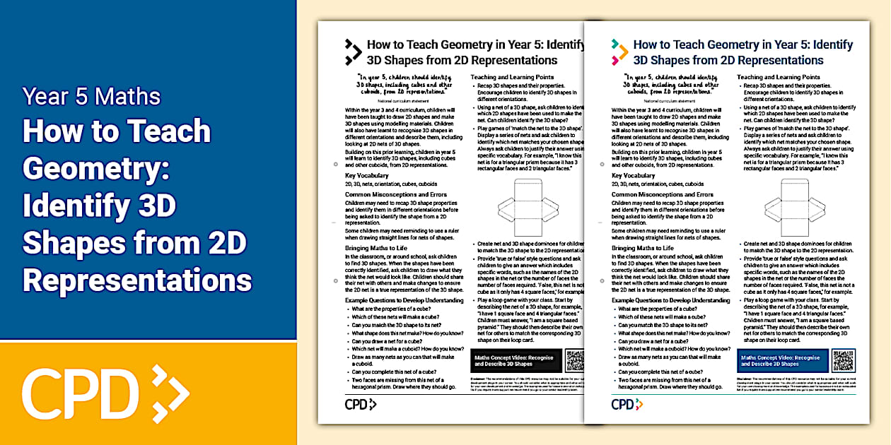 Y5 Geometry: Identify 3D Shapes from 2D Representations CPD