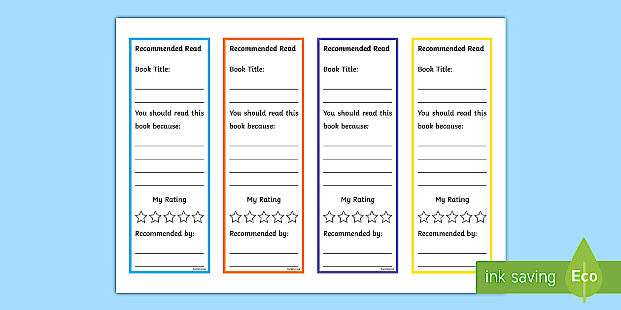 Recommended Read Editable Bookmarks (teacher made) - Twinkl