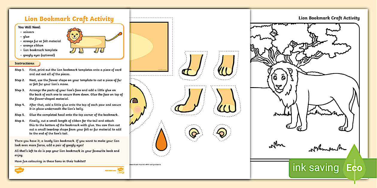 Lion Bookmark Craft Activity (teacher made) - Twinkl
