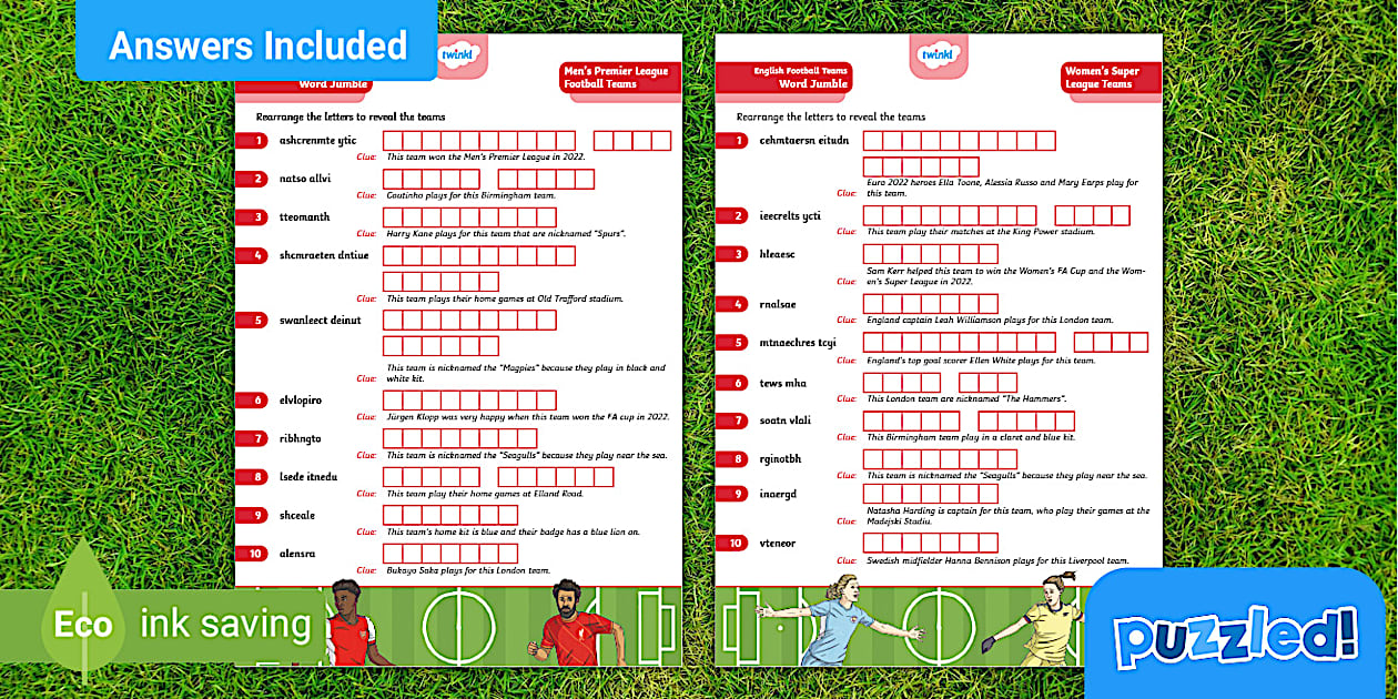English Football Teams Word Jumble - AL - (Teacher-Made)