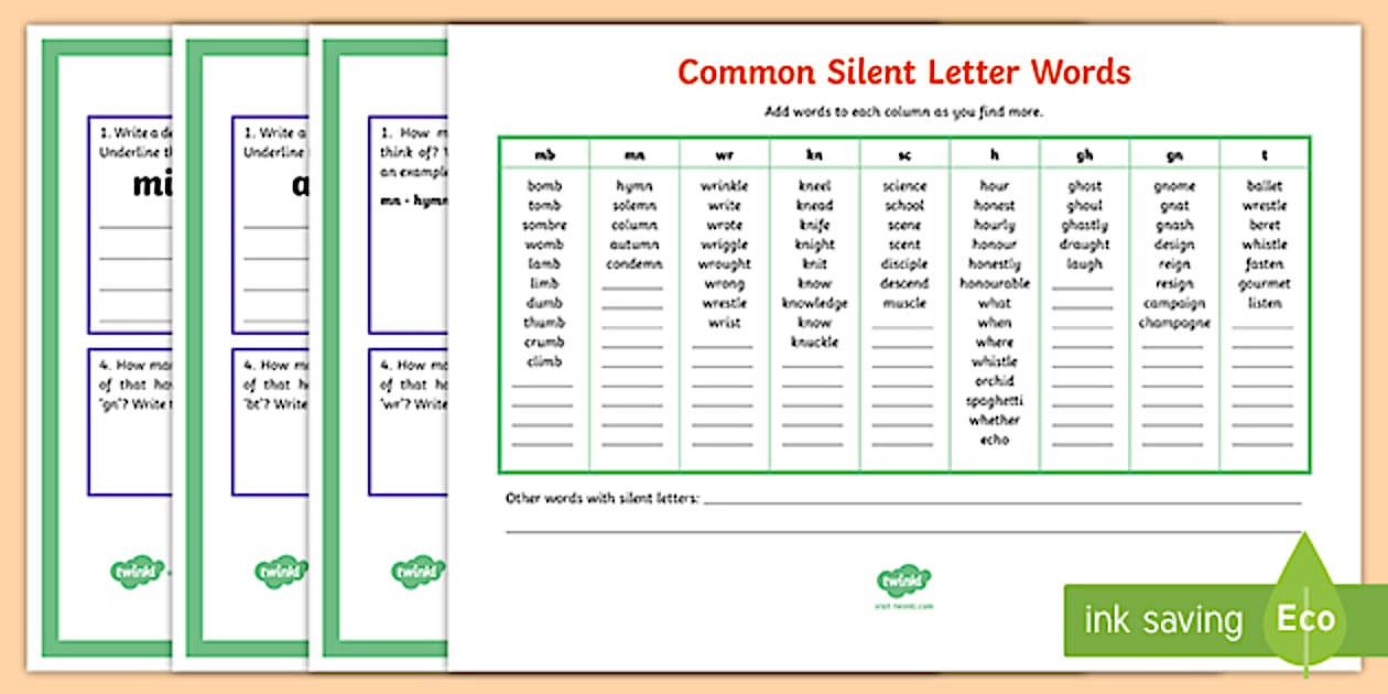 Year 5 Silent Letter Spellings Activity Pack