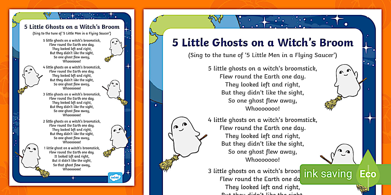 Halloween Song - 5 Little Ghosts on a Witch's Broom - Twinkl