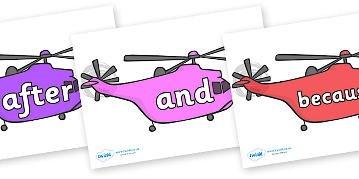 Cursive Connectives on Helicopters (teacher made) - Twinkl