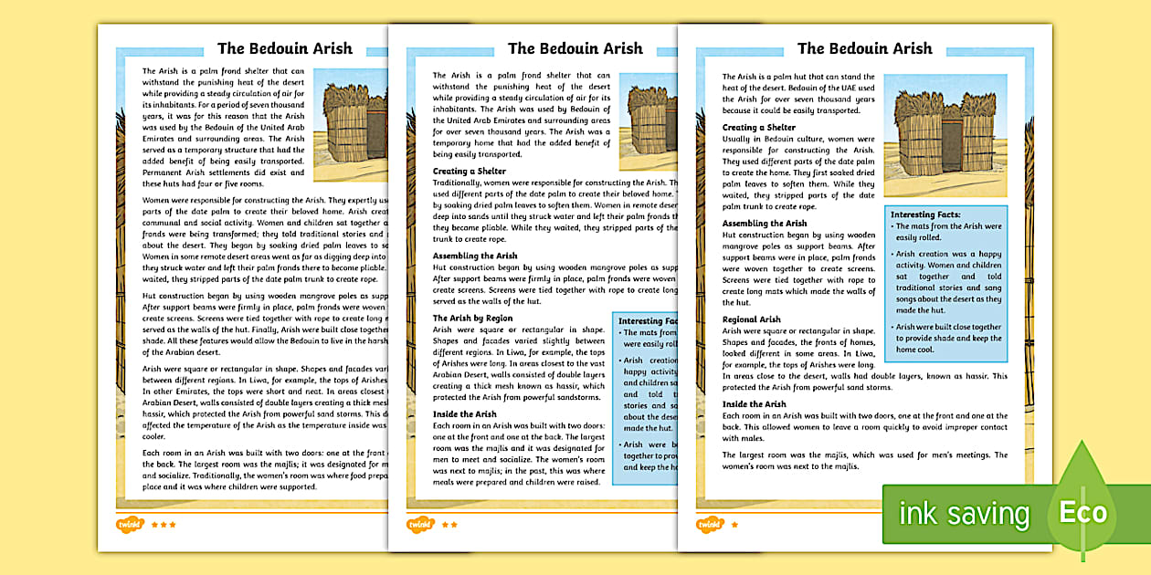 Cursive The Bedouin Arish (Barasti Hut) Differentiated Fact File