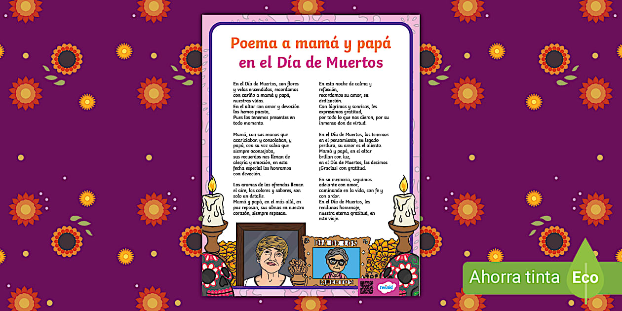 Poema a mamá y papá en el Día de Muertos (teacher made)