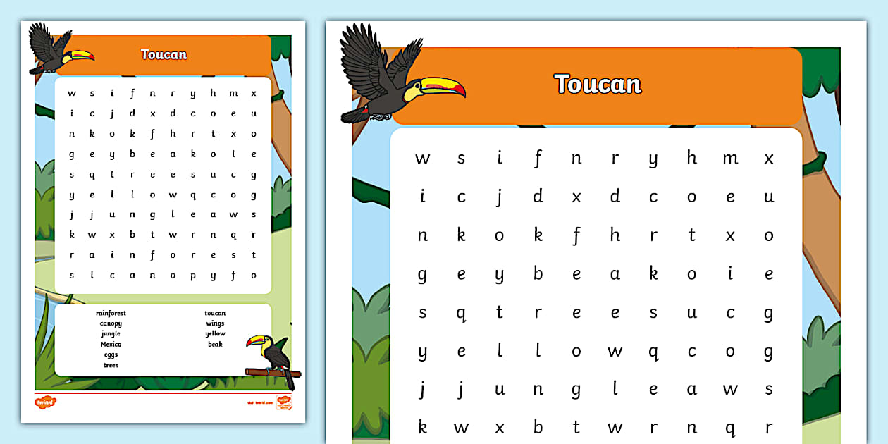 Toucan Word Search (Teacher-Made) - Twinkl