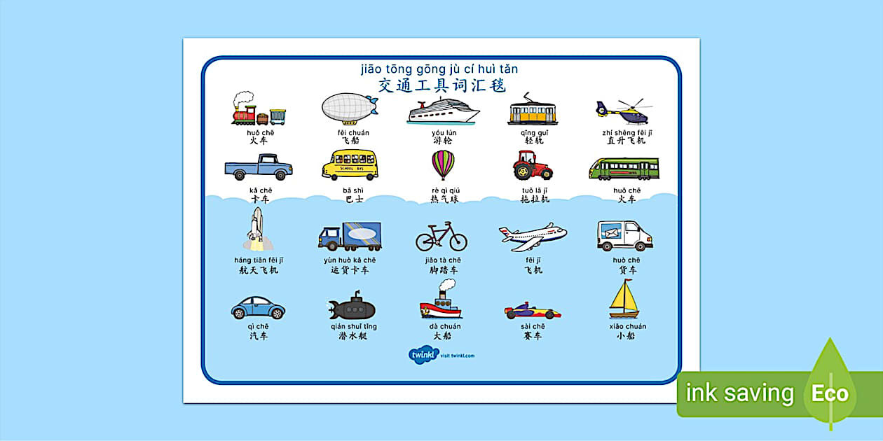 *Chinese with Pinyin Transportation Word Mat * - Twinkl