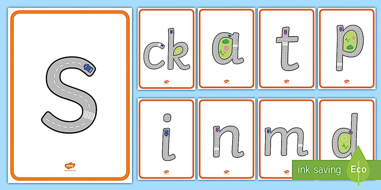 Cursive Road-Themed Phase 2 Sounds Display Posters - Twinkl