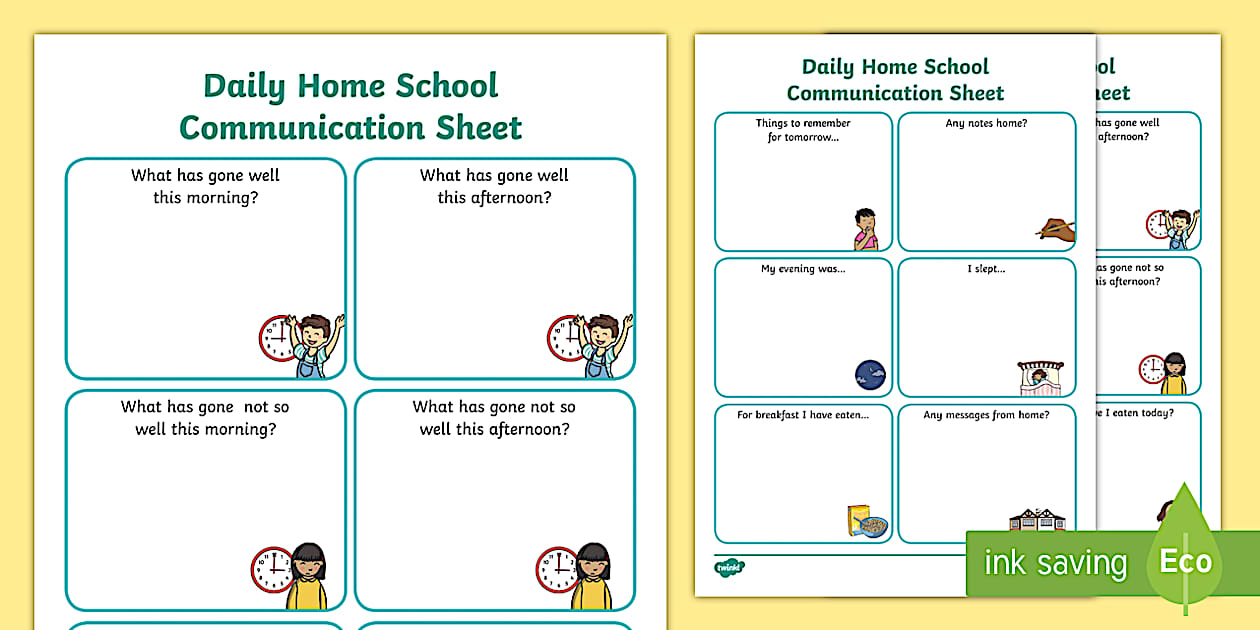 Daily Home School Communication Sheet Primary