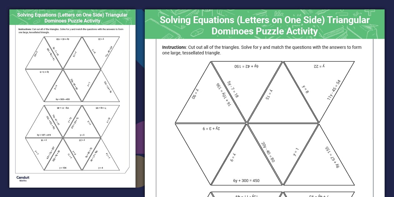 Solving Equations (Letters on One Side) Puzzle Activity