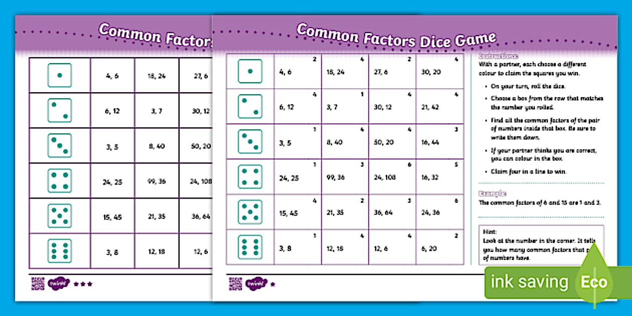 👉 Common Factors Dice Game - UKS2 (teacher made) - Twinkl