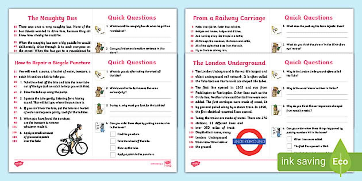Grade 2/3 English 1-Minute Reading Cards Transport (CAPS)