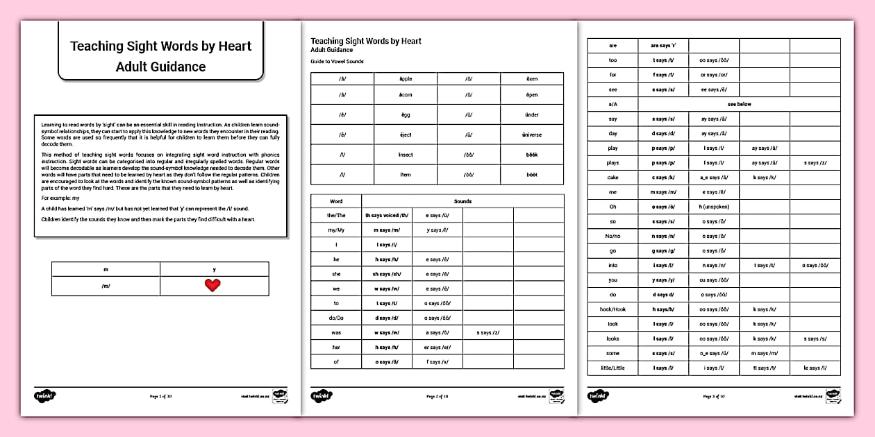 Heart Shaped Sight Words and Adult Guidance (teacher made)