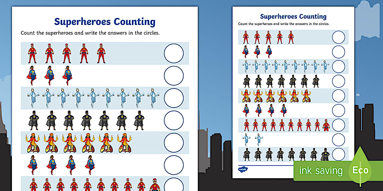 Superheroes Counting Sheet (Lehrer gemacht) - Twinkl