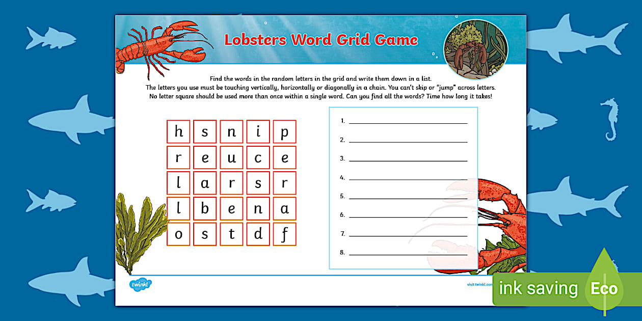 Lobsters Word Grid Game (teacher made) - Twinkl