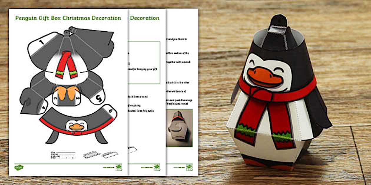 Penguin Crafts | Gift Box Christmas Decoration - Twinkl
