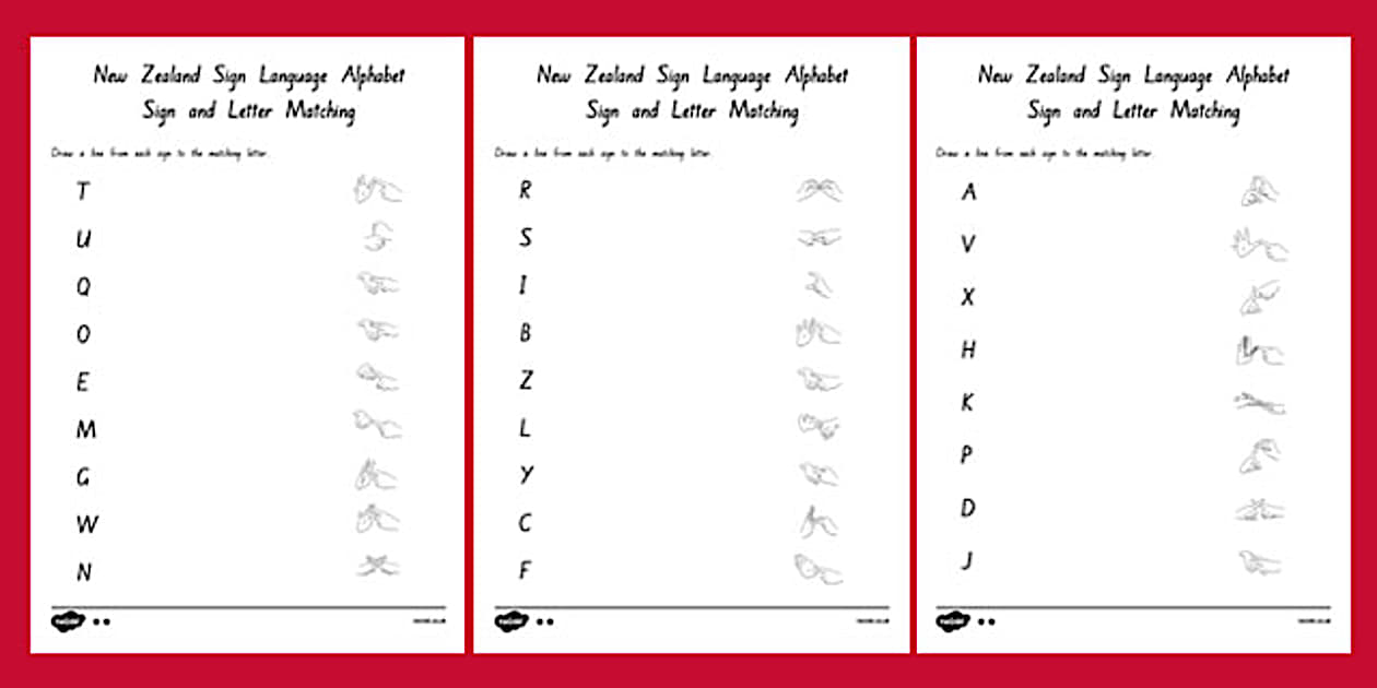 New Zealand Sign Language Alphabet Matching Worksheet