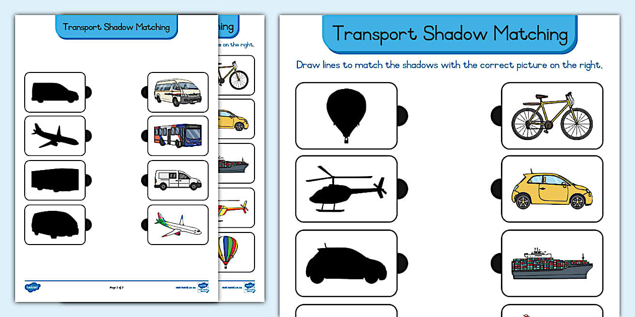 Grade R Transportation Matching Shadows Activity - Twinkl