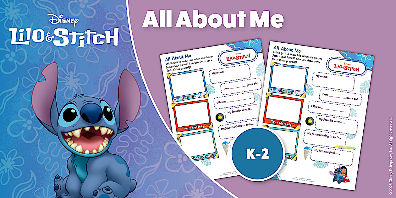 Lilo & Stitch: All About Me Worksheet for K-2nd Grade