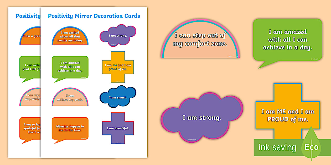Positive Affirmations Mirror Decoration Cards (teacher made)