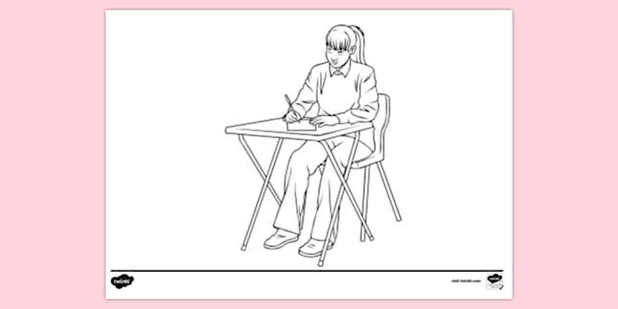 Student Taking Exam Colouring Sheet | Colouring Sheets