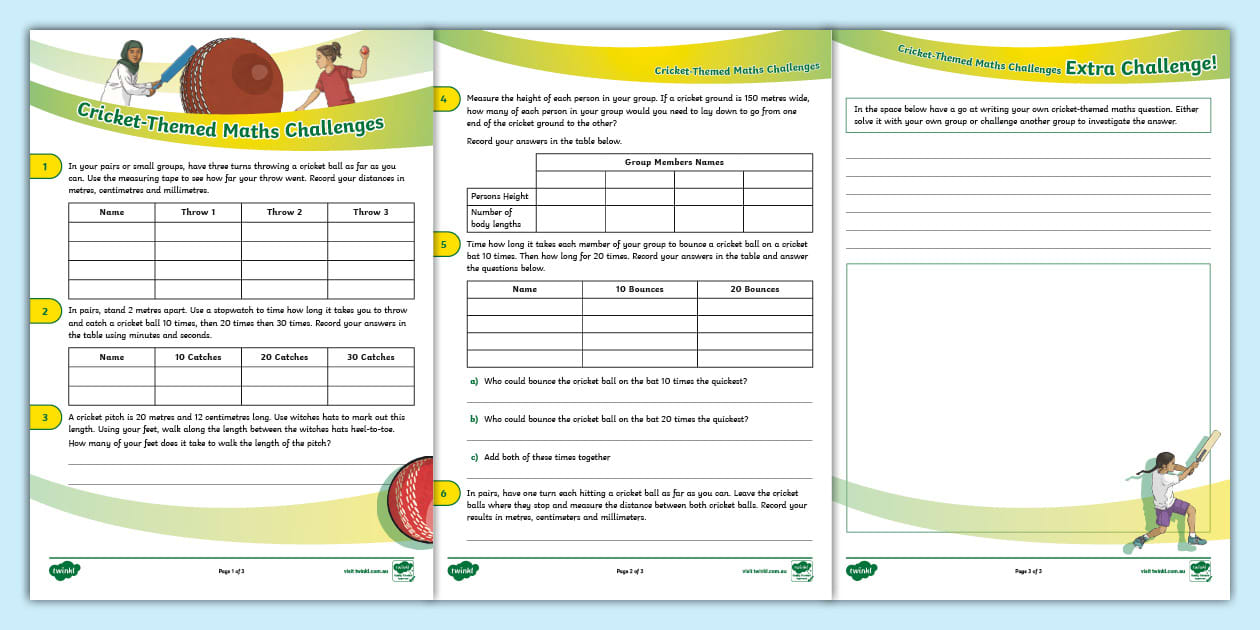 Cricket-Themed Maths Challenges Worksheet - Twinkl