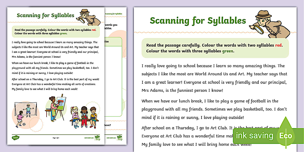 Scanning for Syllables Worksheet (teacher made) - Twinkl
