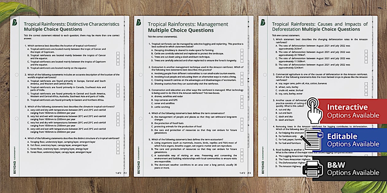 GCSE AQA Tropical Rainforest MCQ Bundle (Teacher-Made)