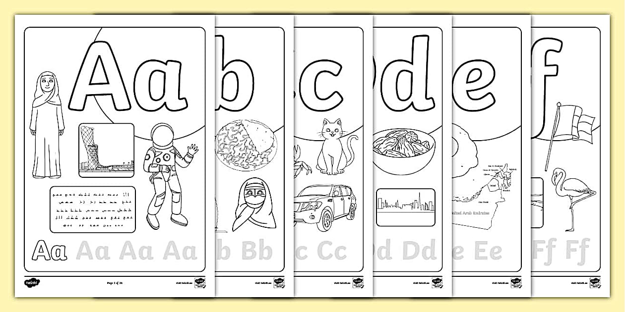 Alphabet Colouring Pages Resource Pack - UAE Themed - Twinkl