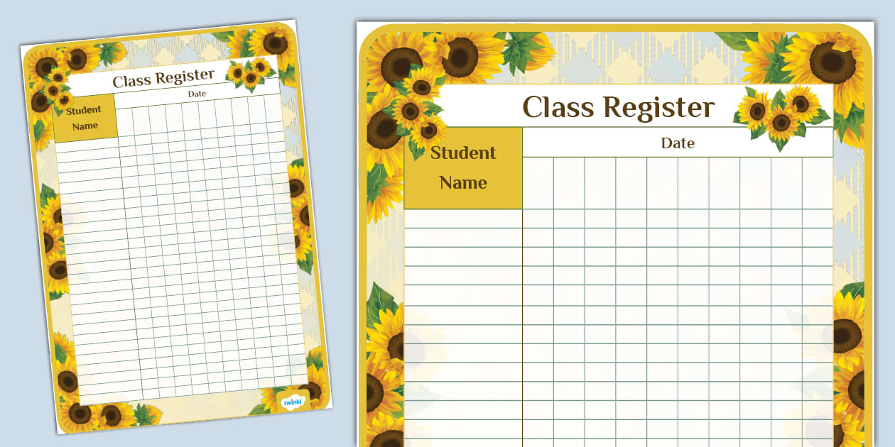 Sunflower-Themed Class Register (professor feito) - Twinkl