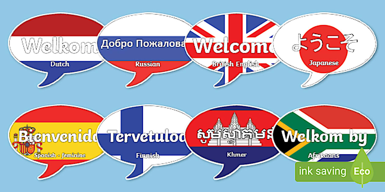 Mixed Languages Welcome on Speech Bubbles (teacher made)