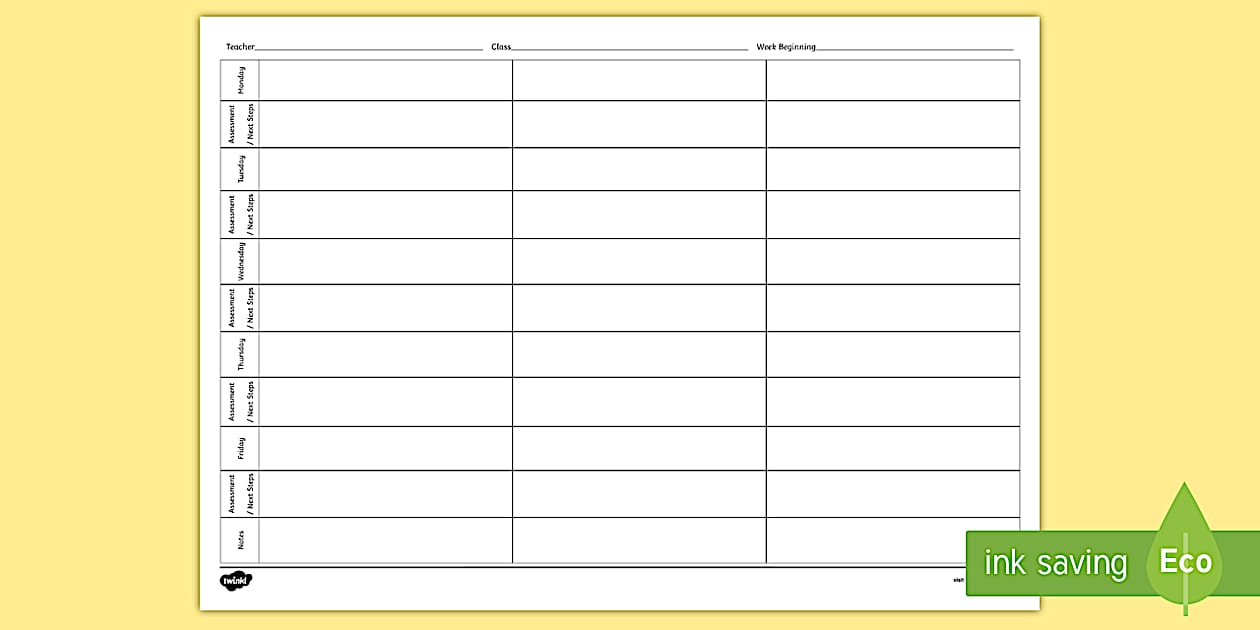 Blank Weekly Activity Planner Template - Teaching Resource
