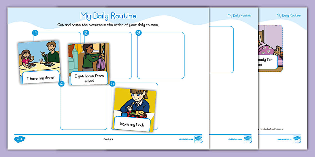 Grade R Maths - Time - Worksheet: Daily Routine - Twinkl