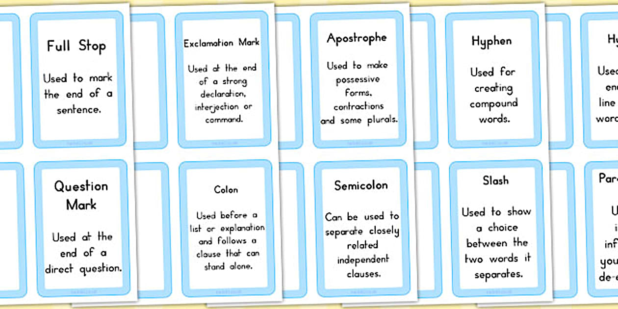 Punctuation Marks and Explanation Matching Cards - australia