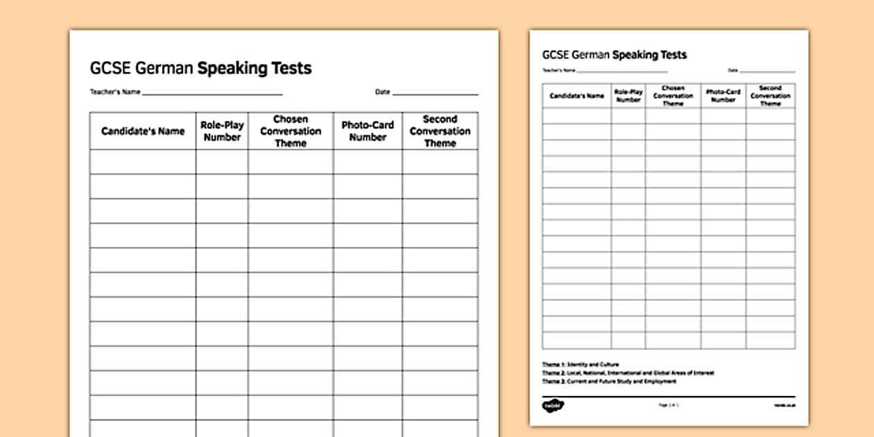 GCSE German Speaking Test Sequence Template - Twinkl
