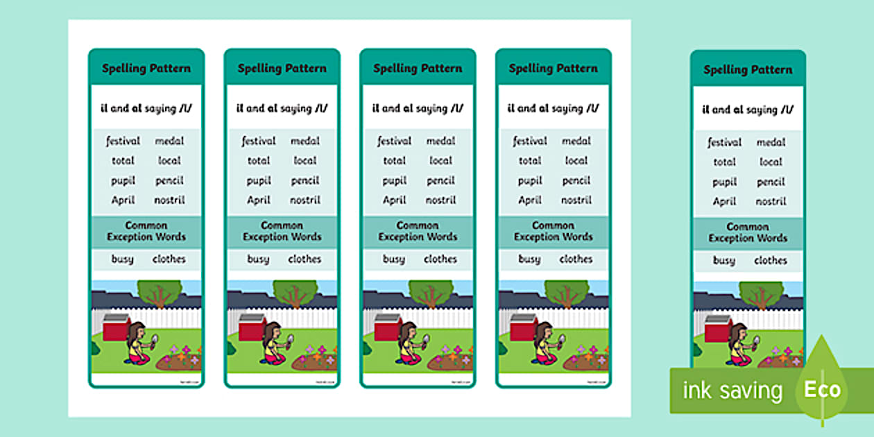 Level 6 Week 11 - Phonics Bookmarks - al and il saying /l/