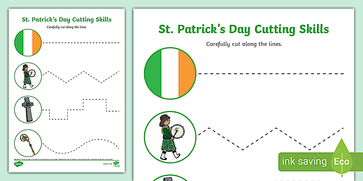 St. Patrick's Day Cutting Skills Activity Sheet - Twinkl