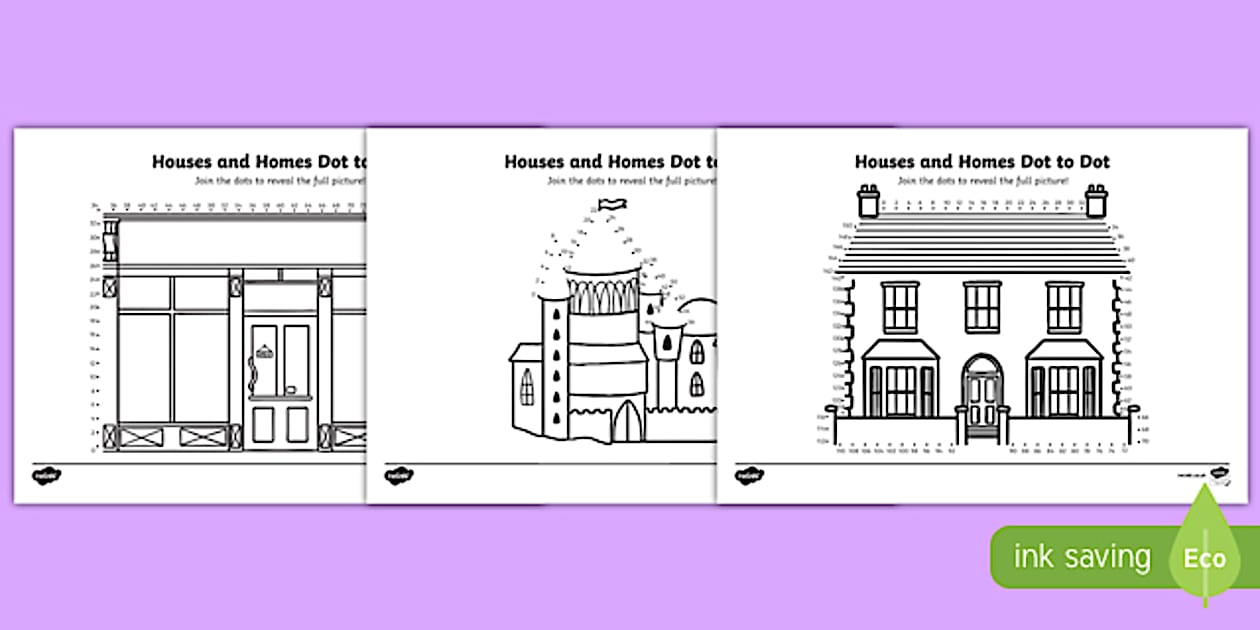Houses and Homes Counting in 2s Dot to Dot Worksheet / Worksheet Pack,