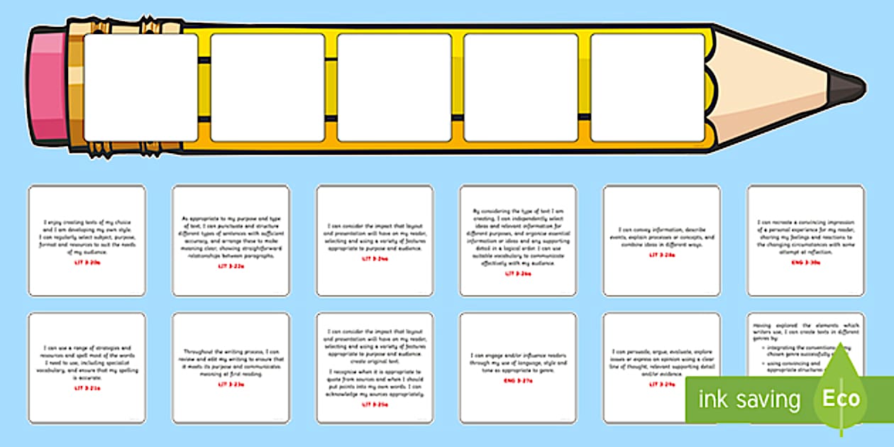 CfE Third Level Large Writing Target Pencil Cards - Twinkl