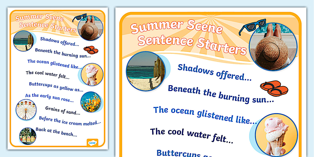 Summer Scene Sentence Starters Photo Display Poster - Twinkl