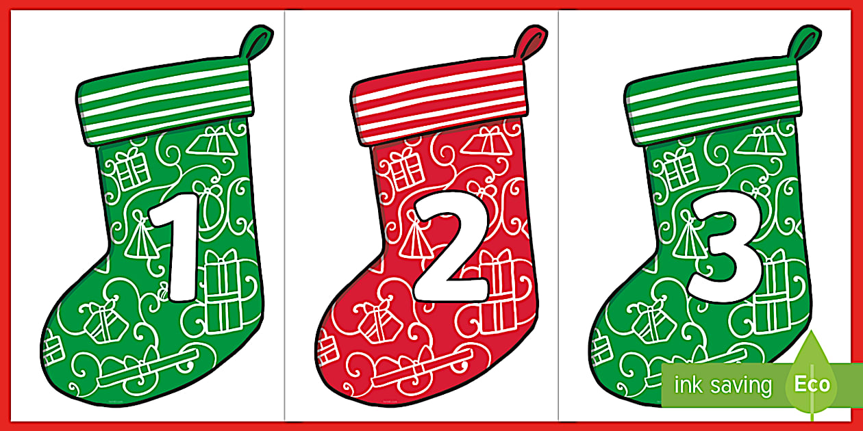 Numbers 0-30 on Christmas Stockings (Teacher-Made) - Twinkl