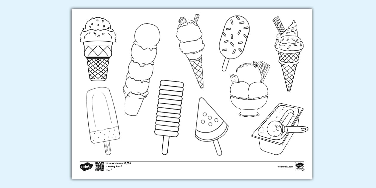 Ice Cream and Ice Lollies Colouring Page - Twinkl - KS1