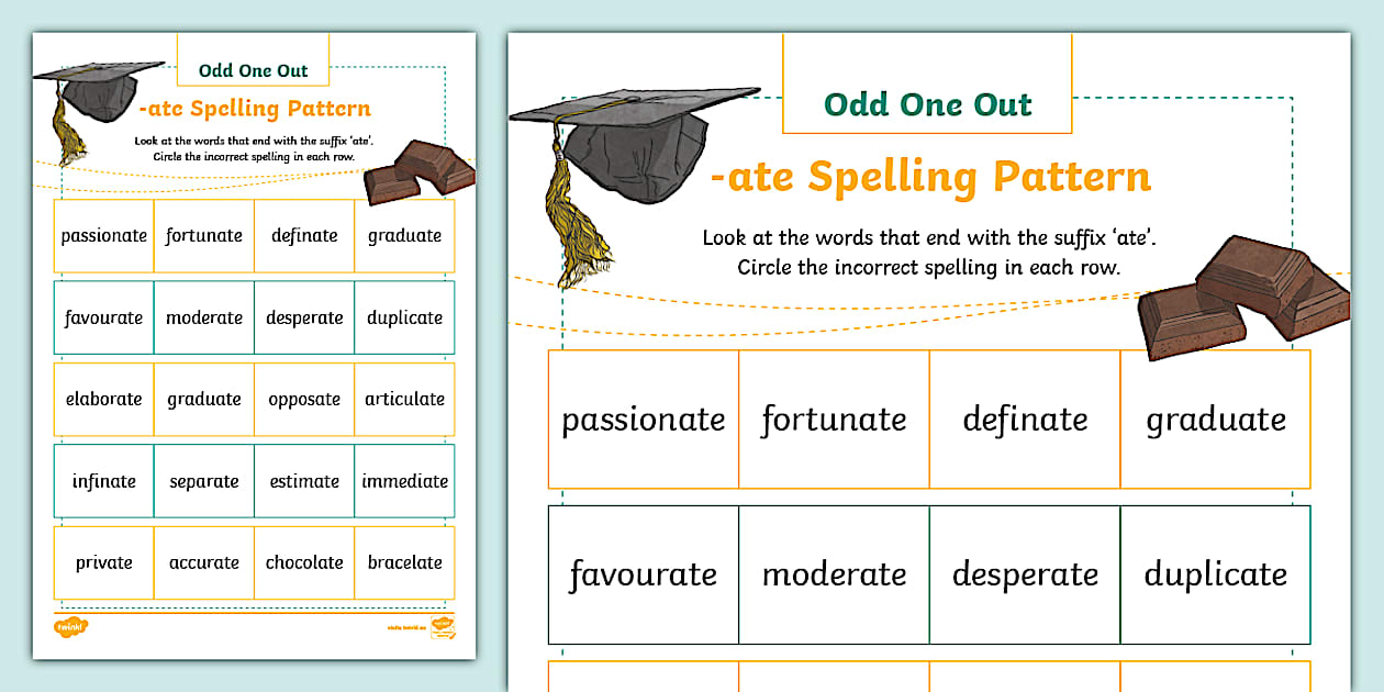 Suffix -ate Odd One Out Worksheet (teacher made) - Twinkl