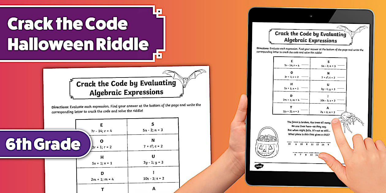 Evaluating Algebraic Expressions Halloween Riddle - Twinkl