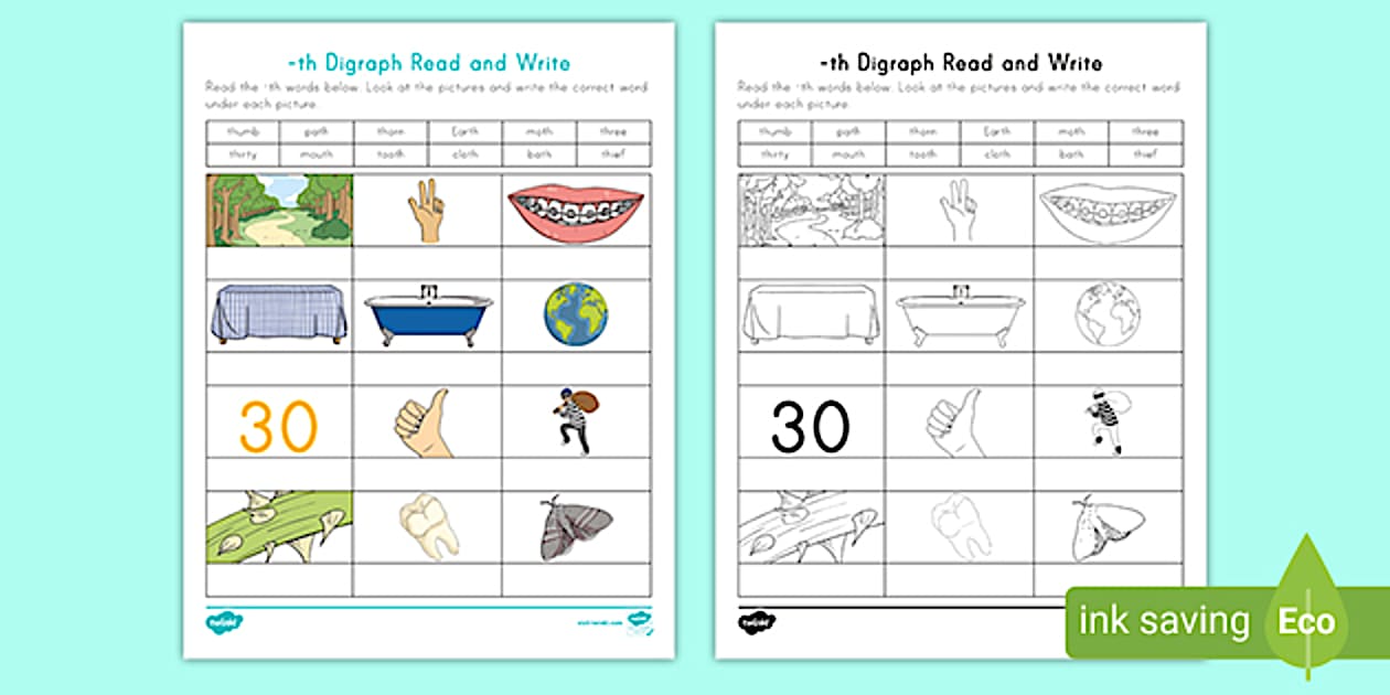 -th Digraph Read and Write Activity (teacher made) - Twinkl