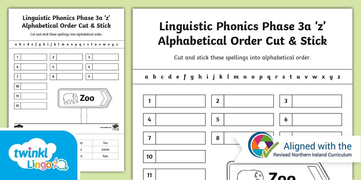 Linguistic Phonics Phase 3a 'z' Alphabetical Order