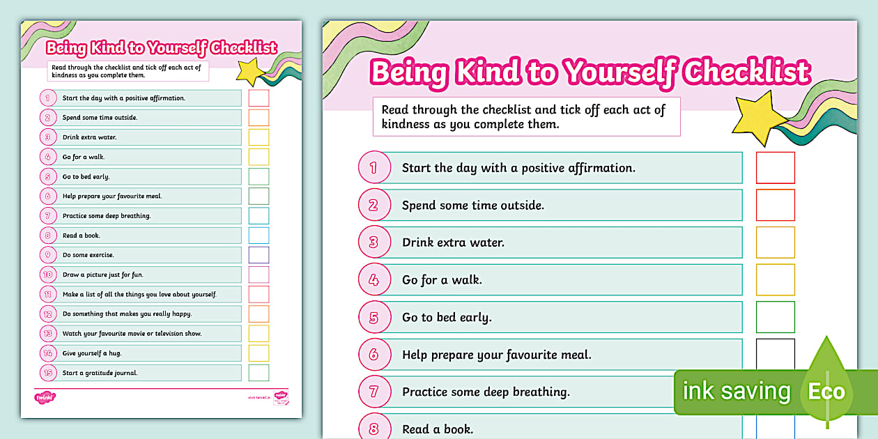 'World Kindness Day' - Being Kind to Yourself Checklist